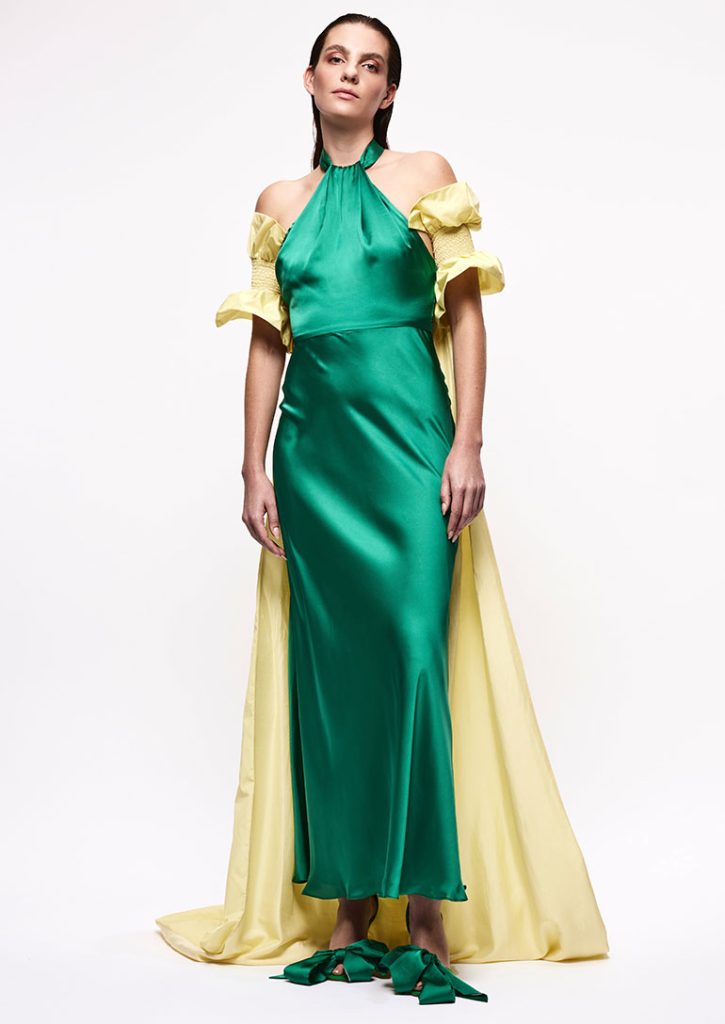 Cowl Neck Bias Cut Vegan Silk Gown In Red | Sanyukta Shrestha London